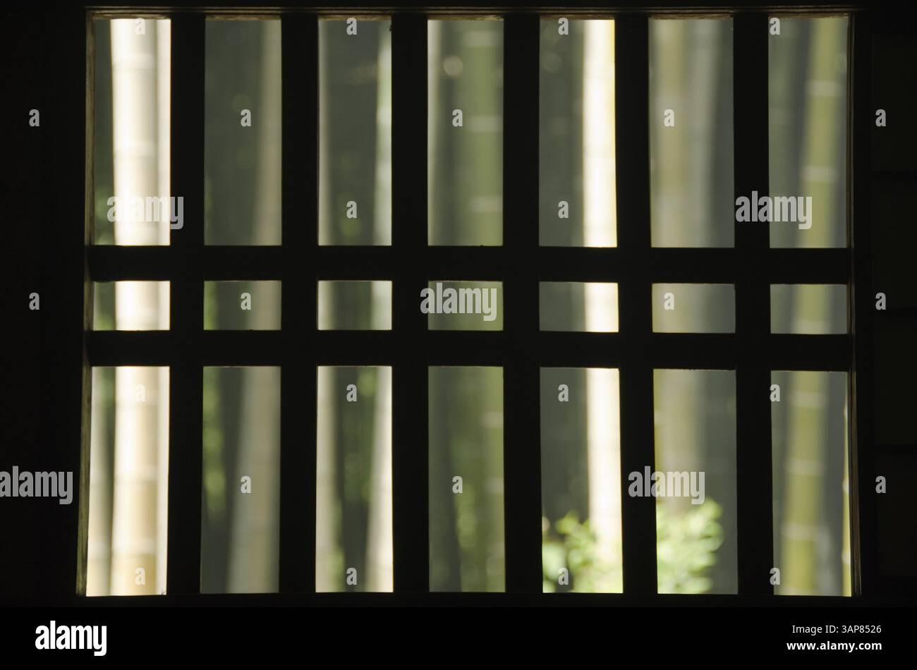 Traditional japanese window frame with bamboo outside, Japan, Asia ...
