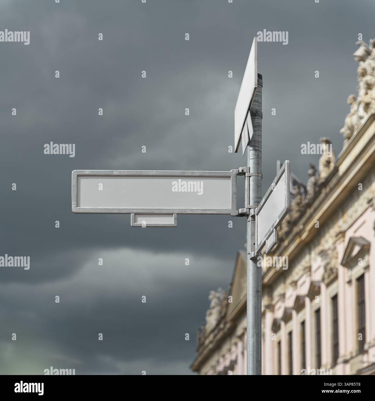 Blank white unmarked sign with text space at a road junction Stock ...