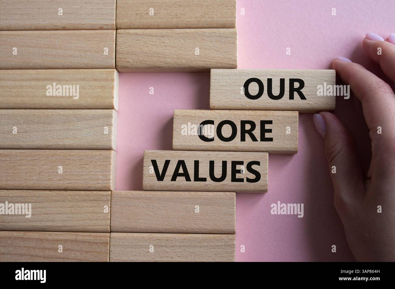 Our core values symbol. Concept words Our core values on wooden blocks ...
