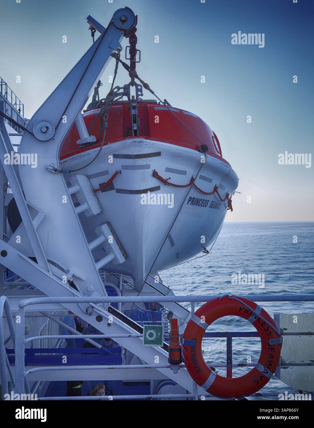 Lifeboat on a ferry Stock Photo - Alamy