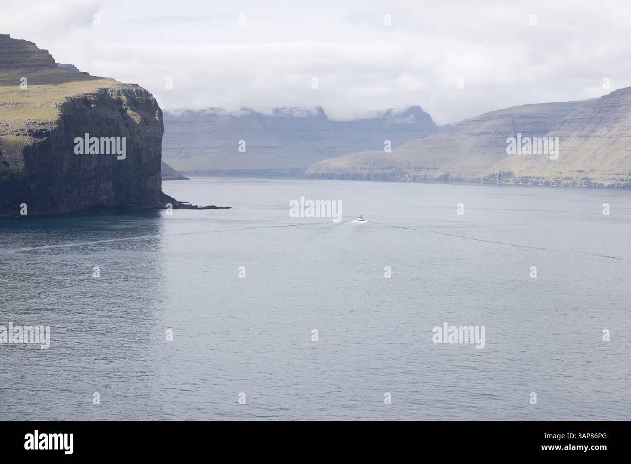 Typical landscape on the Faroe Islands, with the island Vidoy, green ...