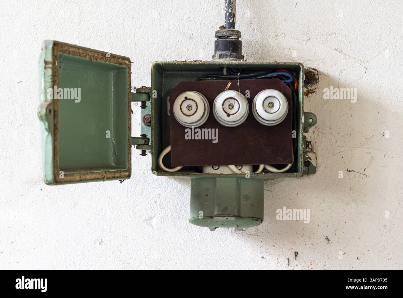 Old DDR metal power socket with fuse Stock Photo - Alamy