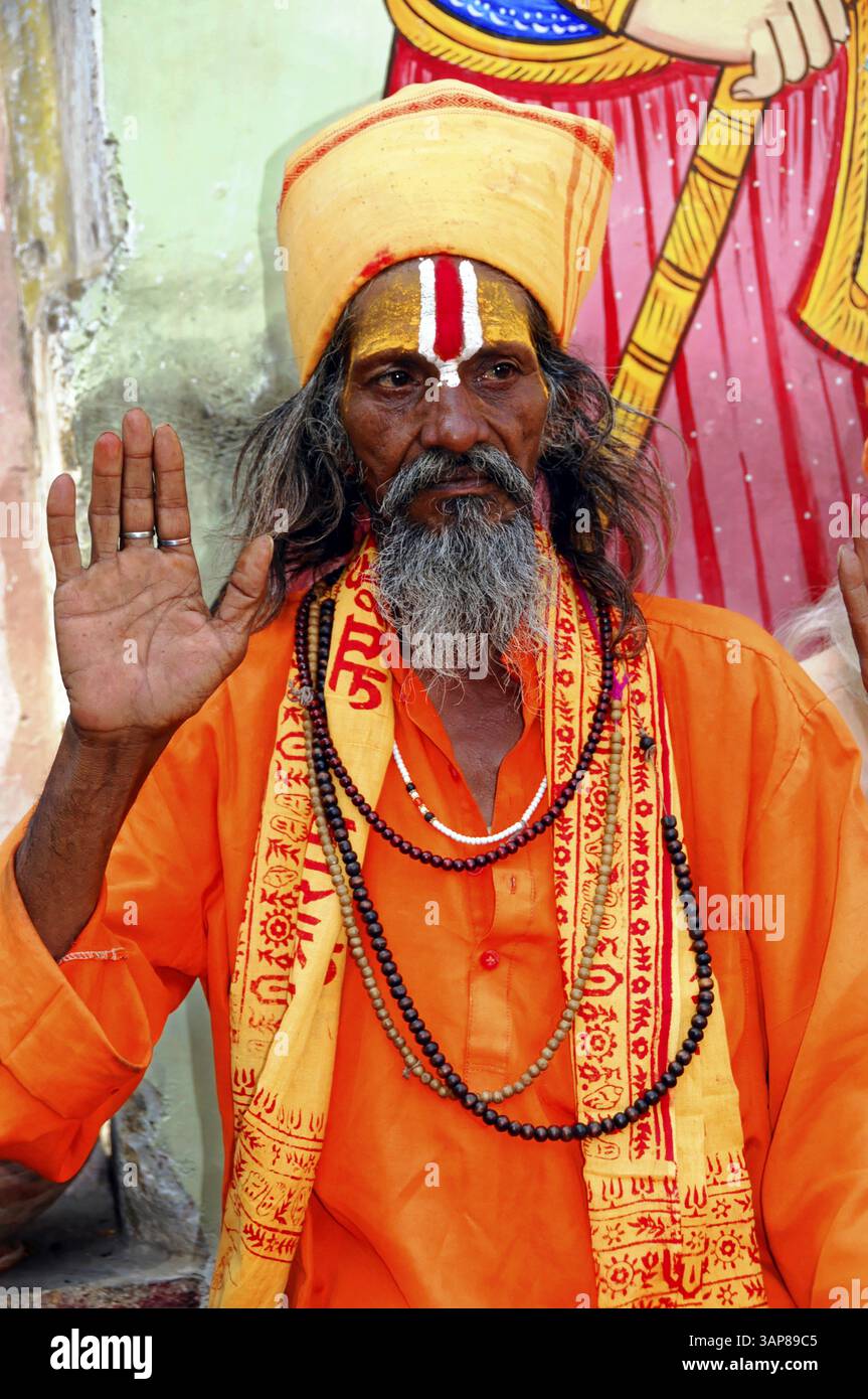 Jaipur, Rajasthan, India, Asia, A sadhu with orange clothes and ...
