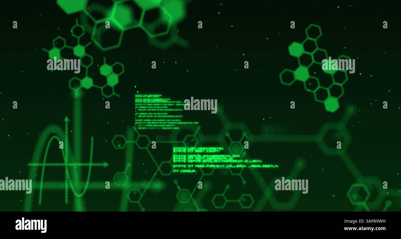 Image of green lightning over chemical compounds and data processing ...