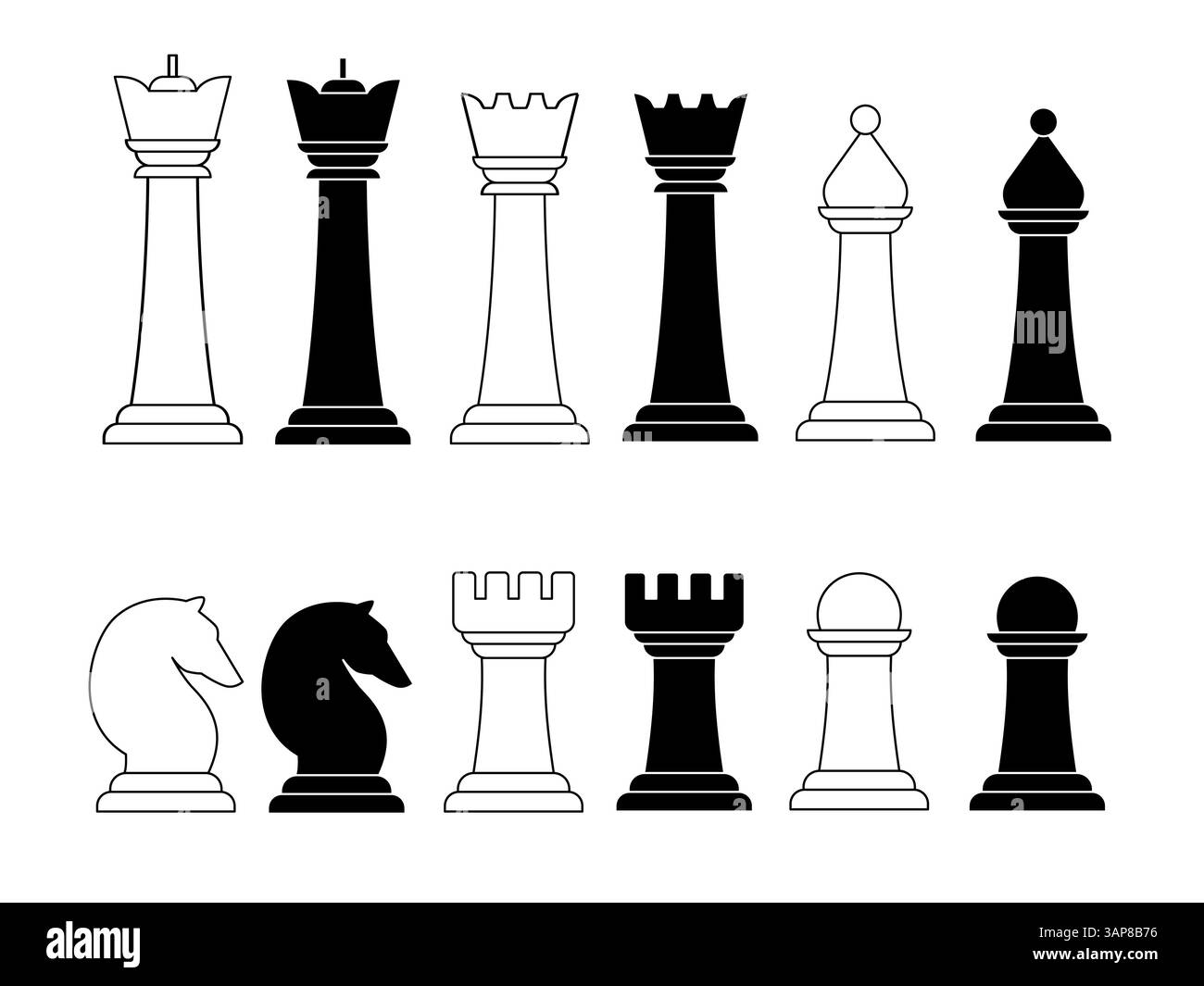 chess pieces set black and white strategy symbol board game figure object collection Stock ...