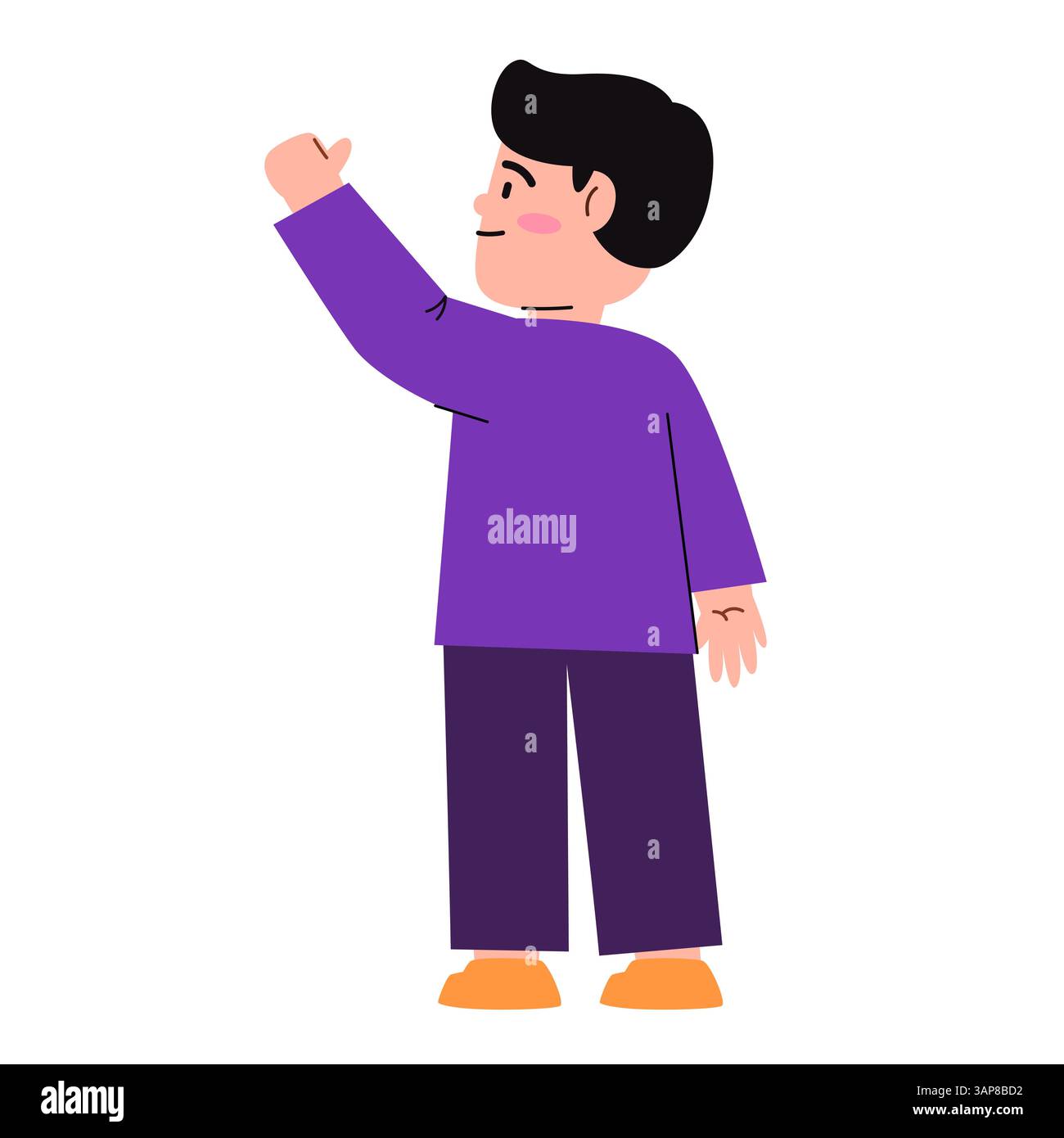 Rear view back view of character waving say hi character wear purple ...