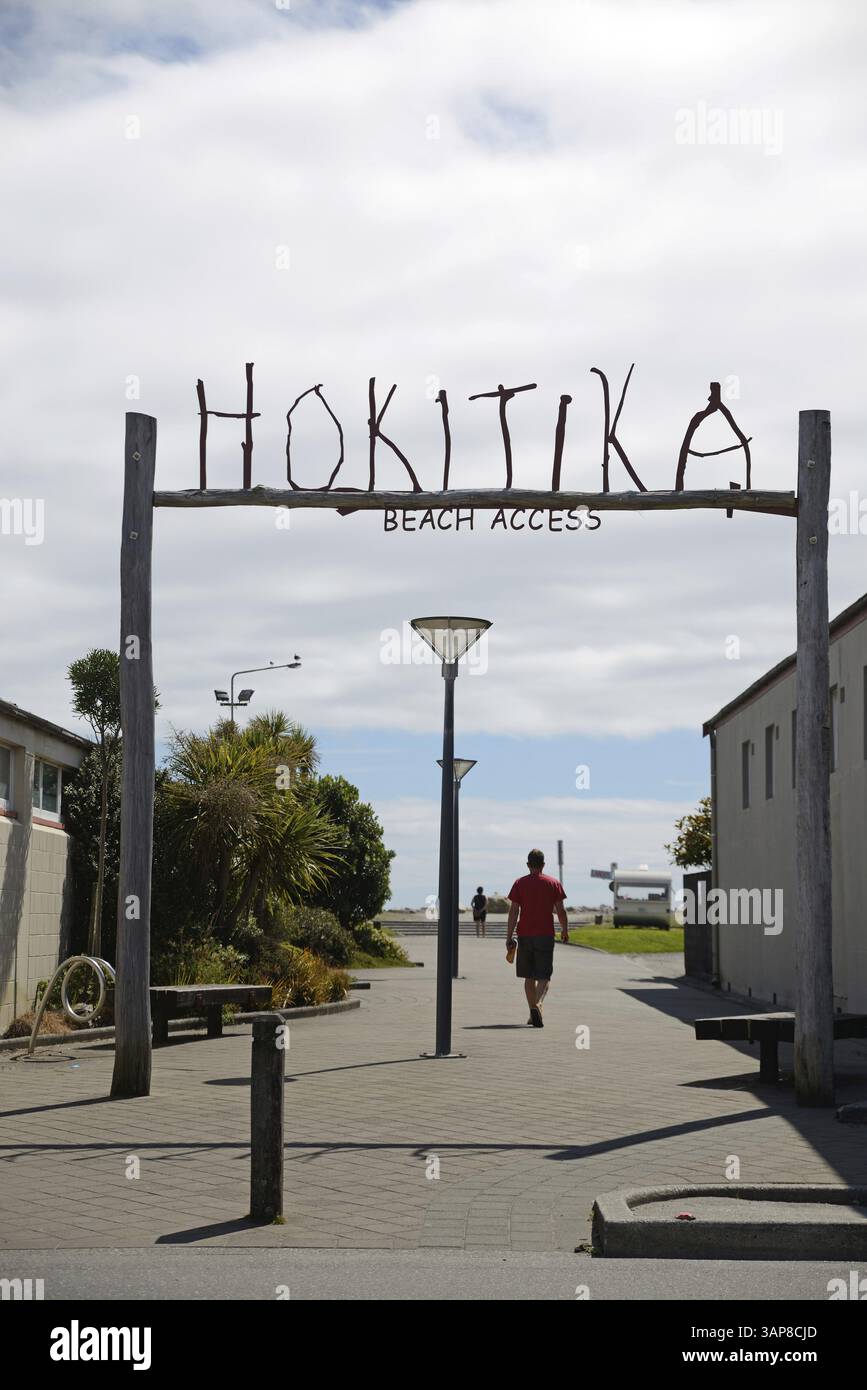A visitor follows direction to the Hokitika beach on the West Coast ...