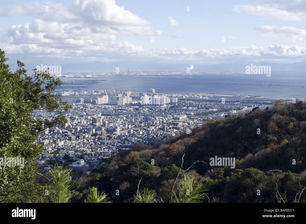 View of Osaka bay from the surrounding mountains, Osaka, Japan, Asia ...