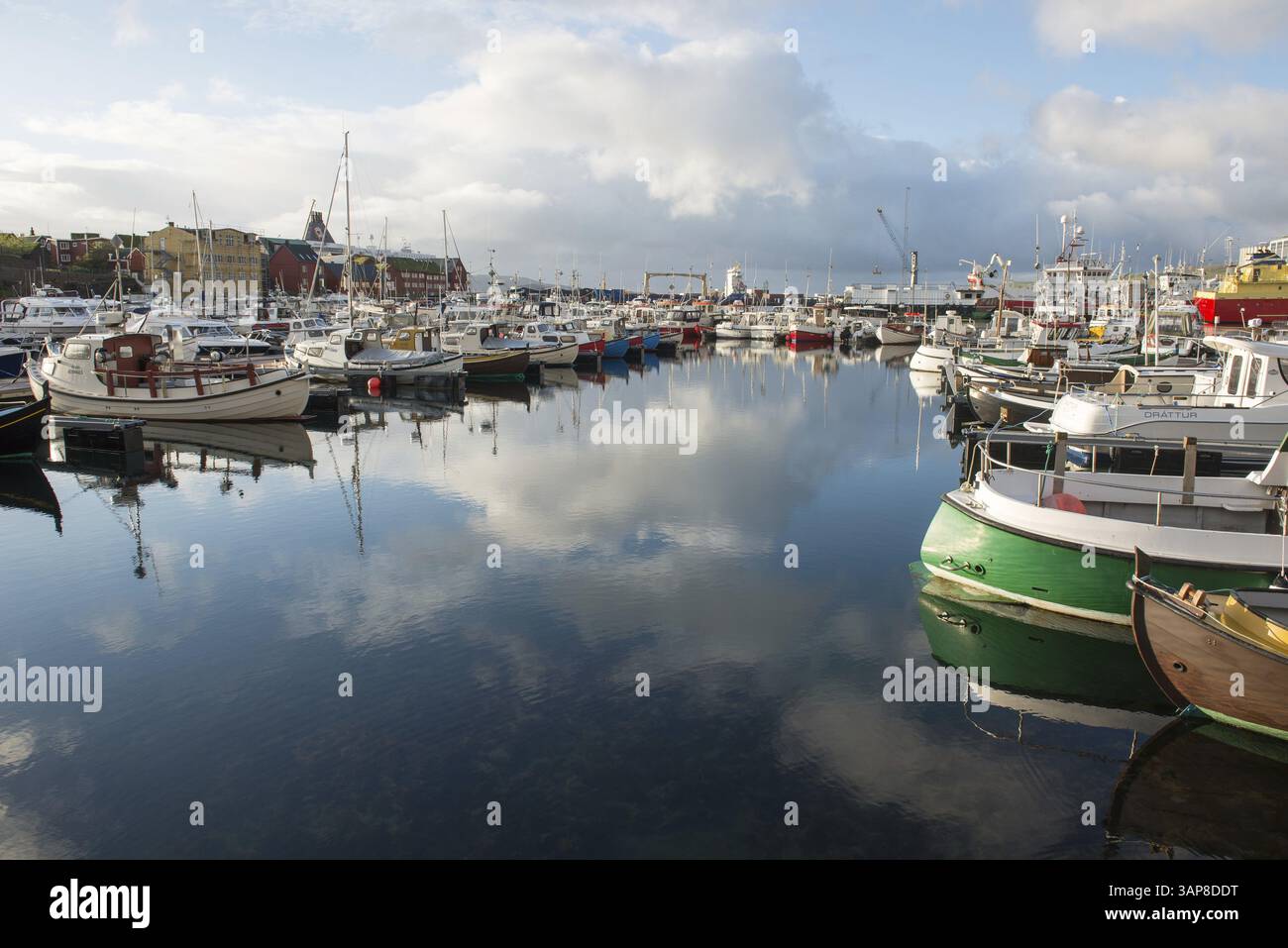 Harbor of Torshavn on the Faroe Islands with small boats, Torshavn ...