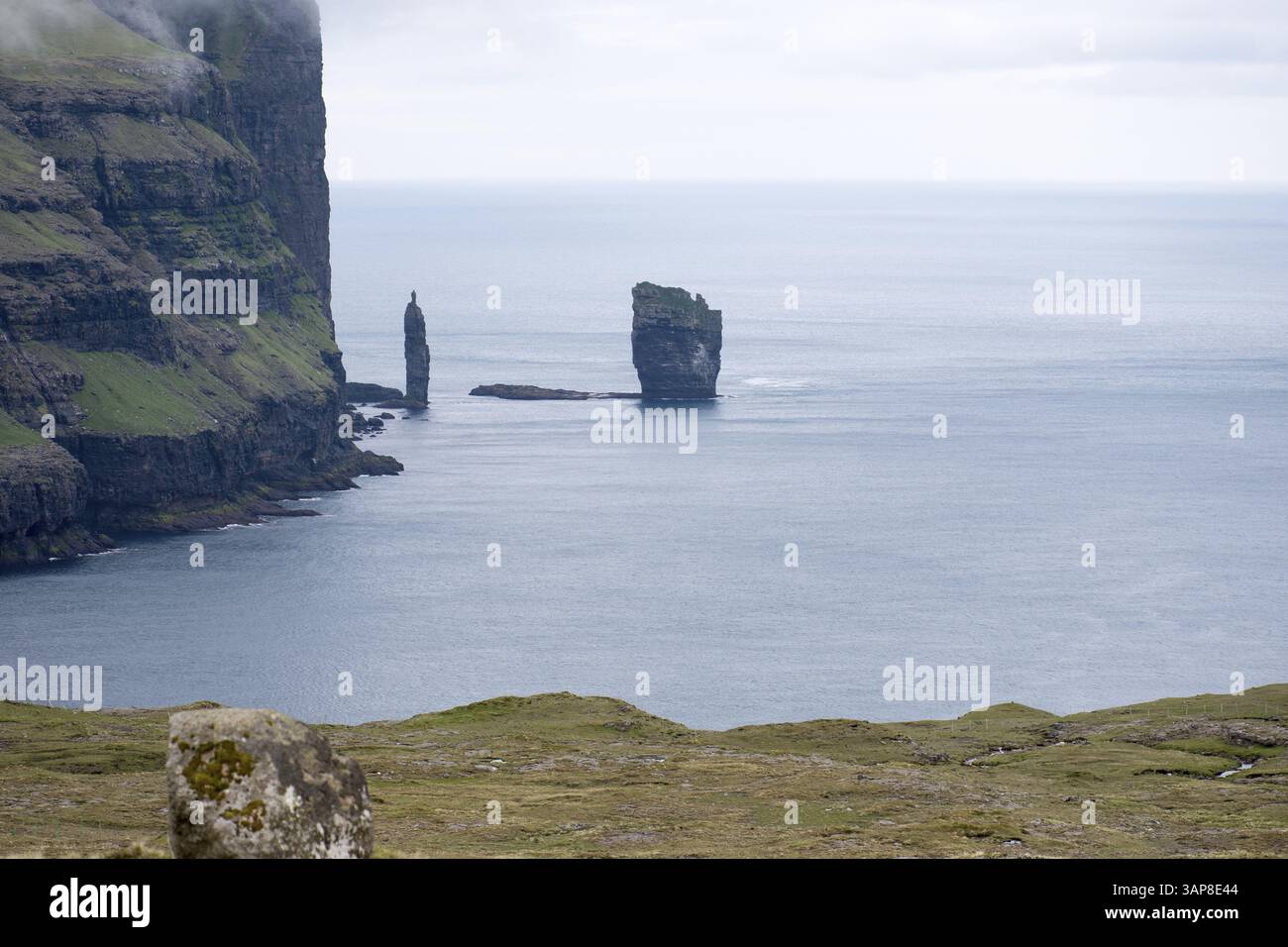 Risin and Kellingin on the Faroe Islands, as seen from the east, Eidi ...