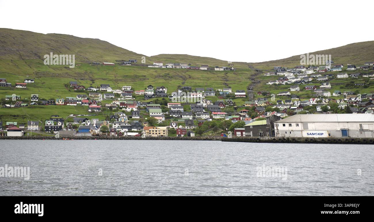 Vestmanna on the Faroe Islands as seen from the sea, Vestmanna, Faroe Islands, Europe Stock ...