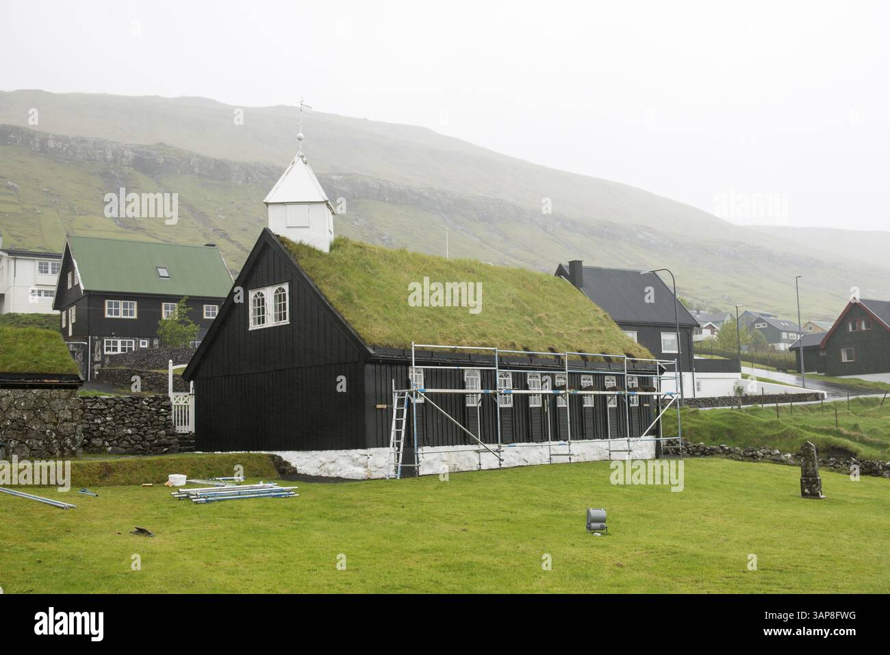 The church in KollafjorÃ°ur on Streymoy and the Faroe Islands with ...
