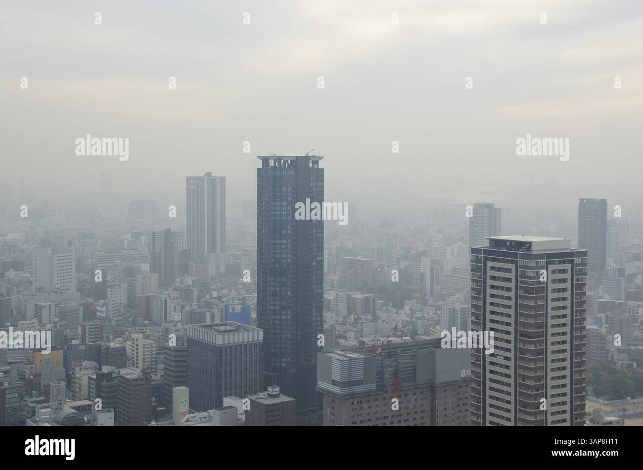 Skyline of Osaka City on a foggy day, smog, Osaka, Japan, Asia Stock ...