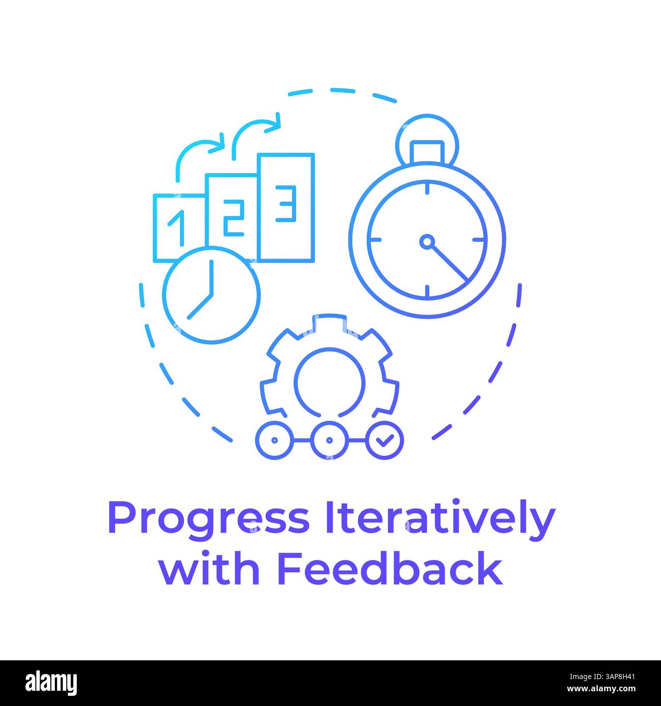 Progress iteratively with feedback blue gradient concept icon Stock ...