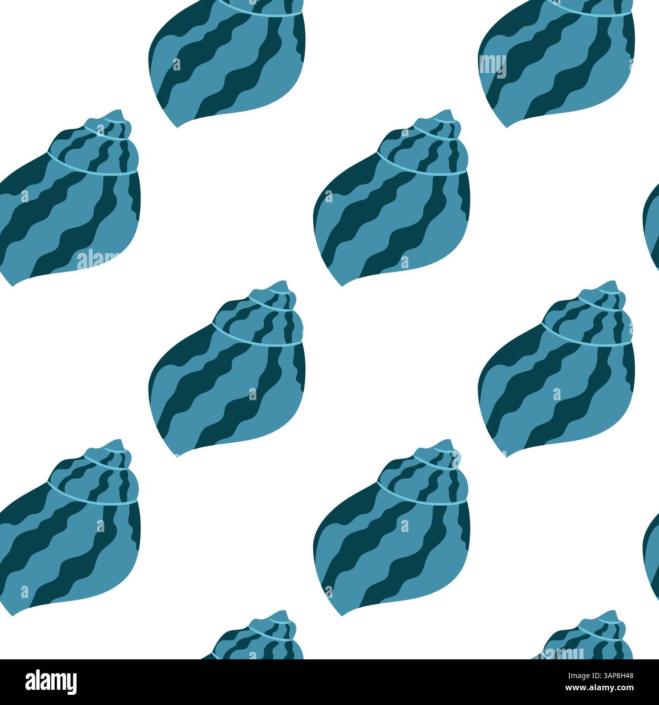 This design features a repeating pattern of seashells in teal and dark ...