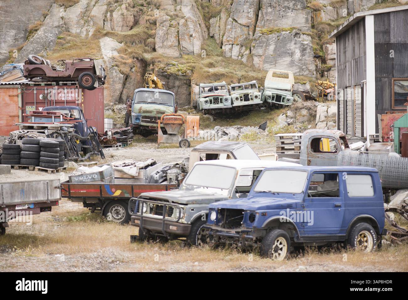 Old discarded wrecked cars in greenland with army jeeps, Ilulissat ...