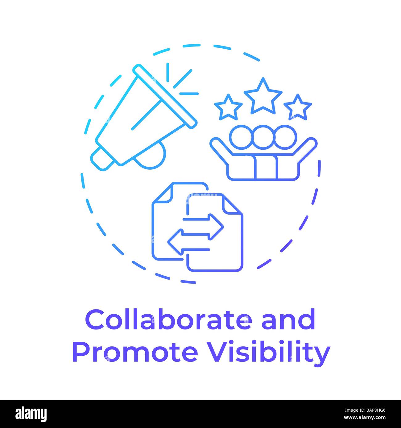 Collaborate and promote visibility blue gradient concept icon Stock ...
