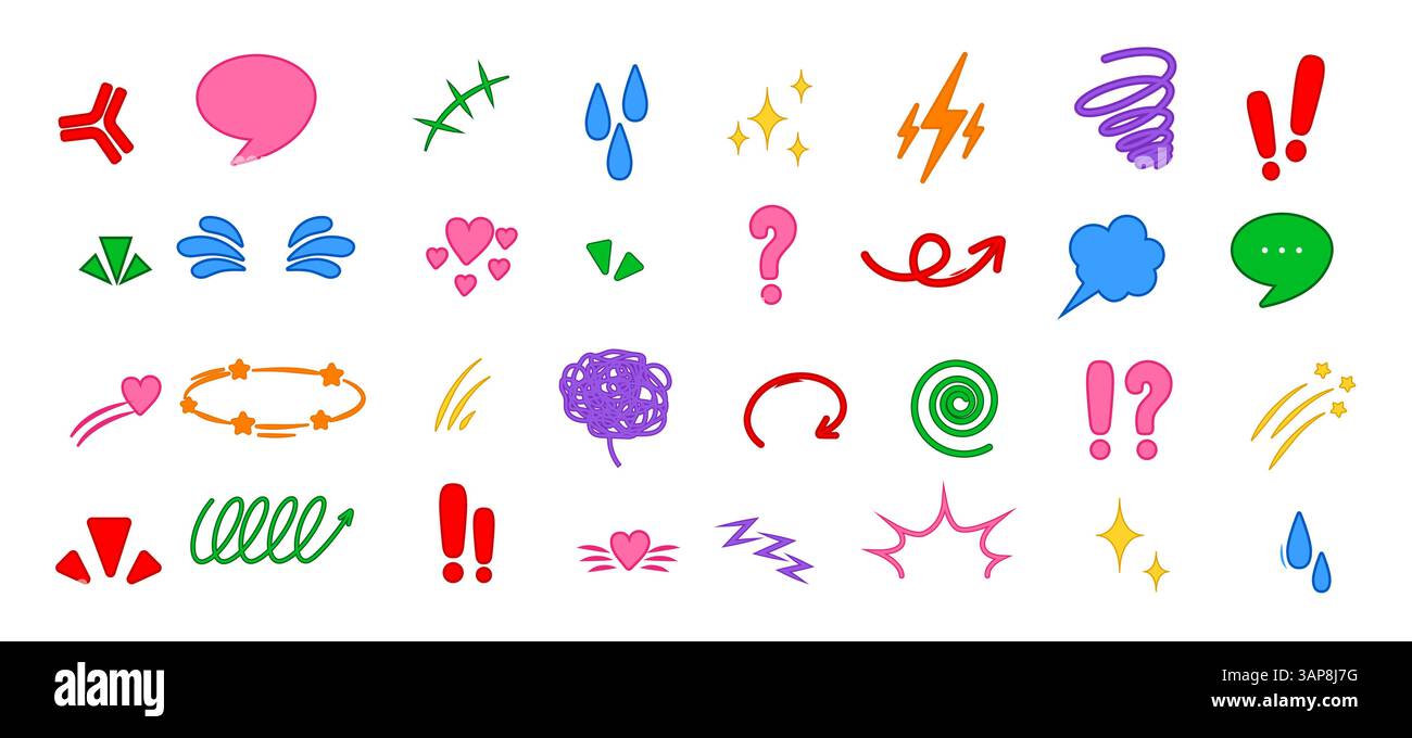 Anime Emotion effect. Doodle anime icons in bright colors. Pop art ...