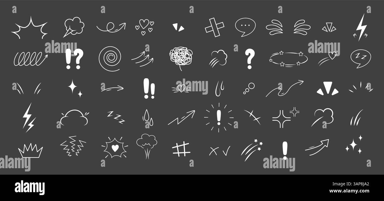 Anime Emotion effect icons. Manga doodle set. Comic emotion symbols ...