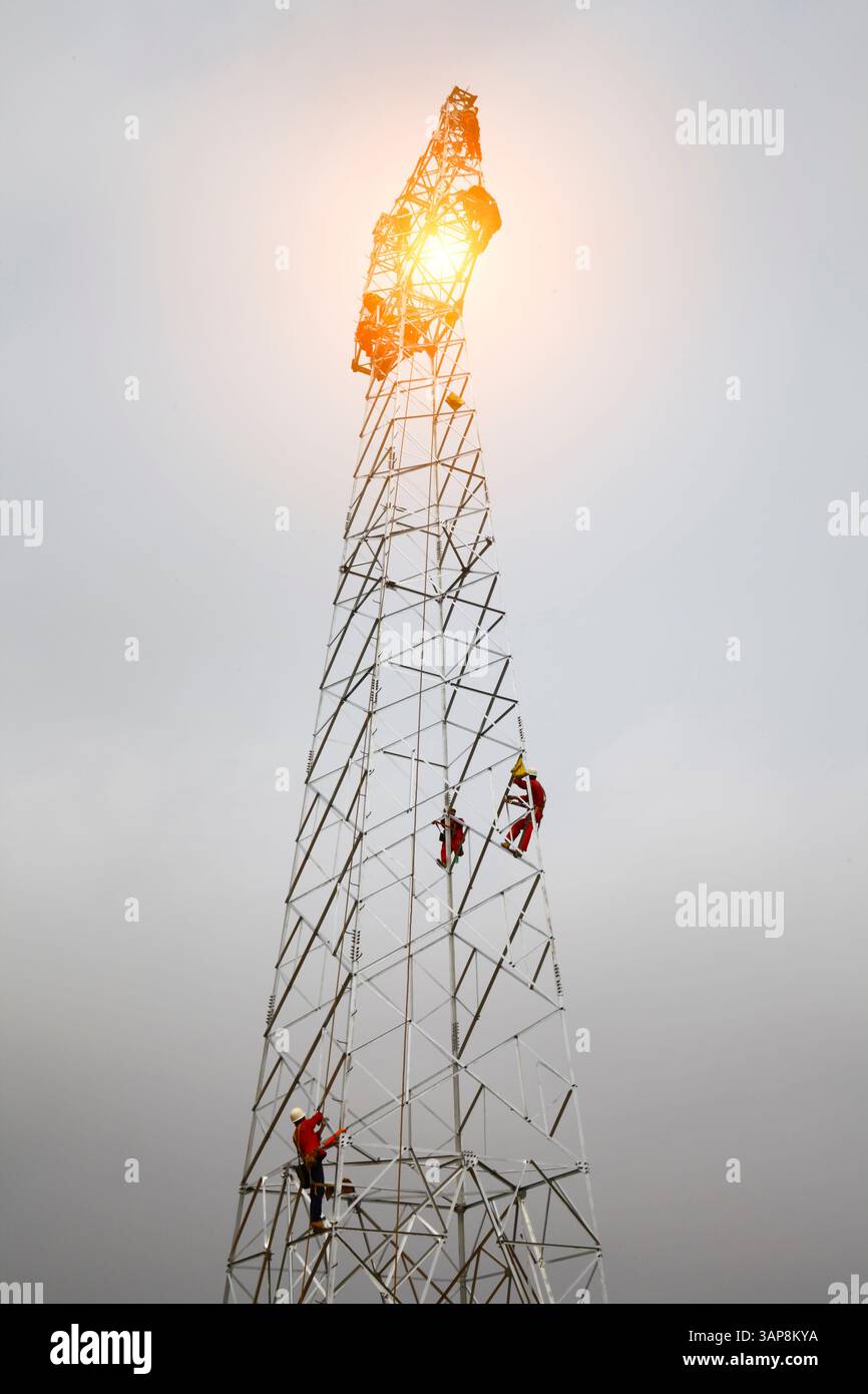 The workers of the pylon Stock Photo - Alamy