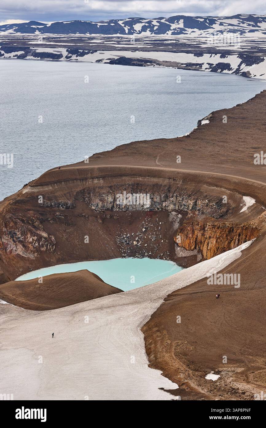 Picturesque icelandic landscape Askja and Viti craters. Turquoise ...