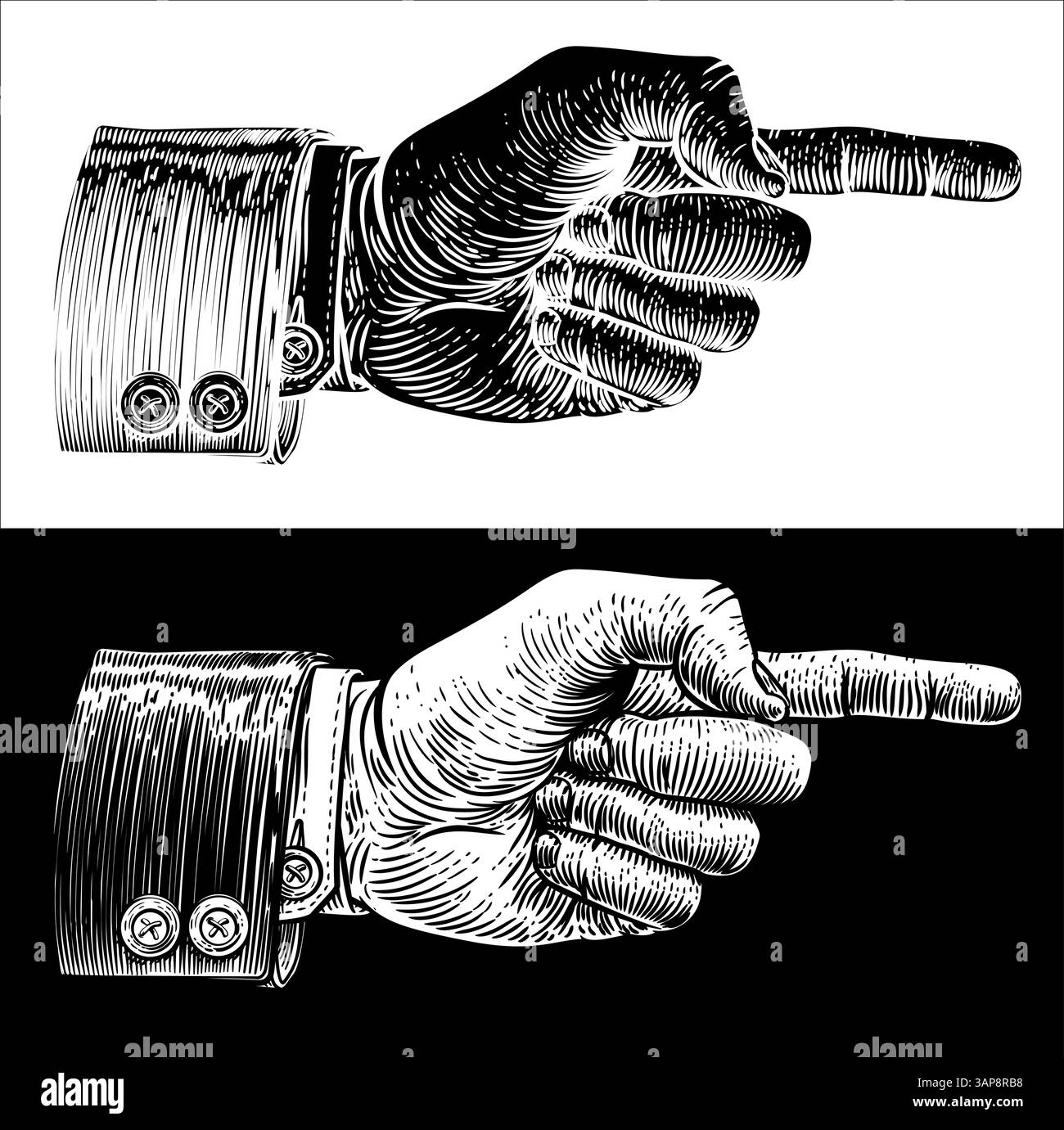 Hand Pointing Finger Etched Vintage Woodcut Style Stock Vector Image ...