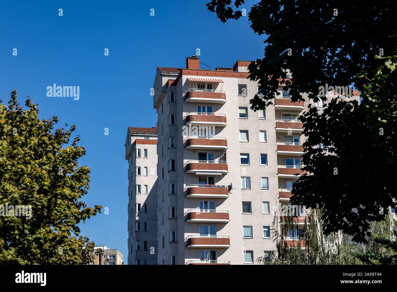 Residential building from 90s in Goclaw area in Warsaw city, capital of ...