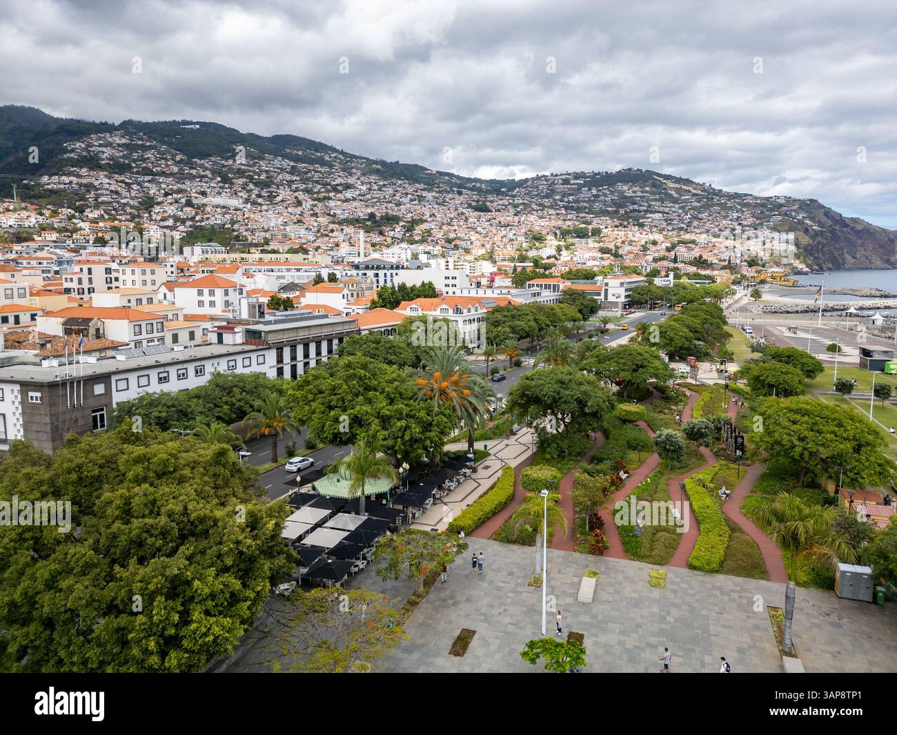 Drone photo in Funchal, capital of Madeira, Portugal. View with main ...