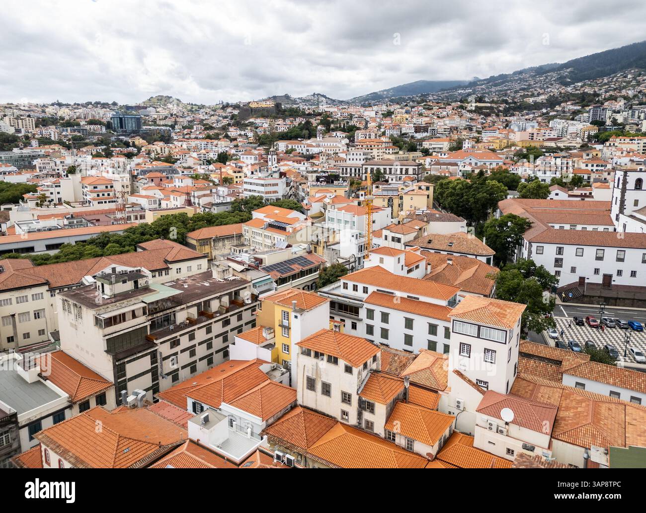 Aerial drone view of Funchal city, capital of Madeira Island, Portugal ...