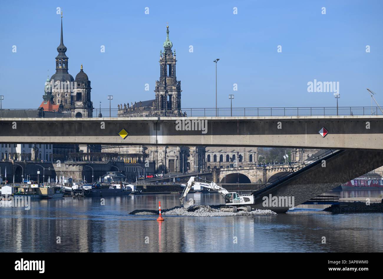 Dresden, Germany. 16th Apr, 2025. An excavator is used to build a ...