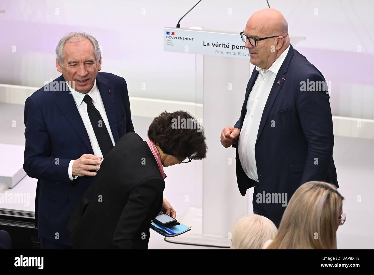Paris, France. 15th Apr, 2025. Press conference by Prime Minister ...