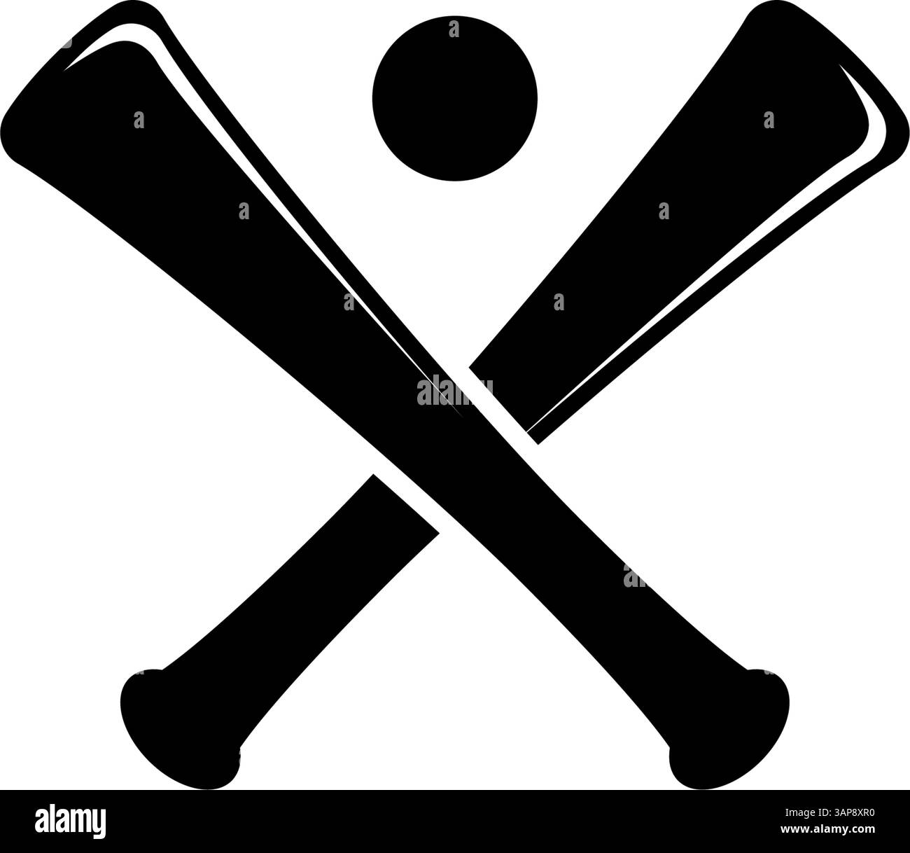 Simple black vector icon of two crossed baseball bats with a ball Stock ...