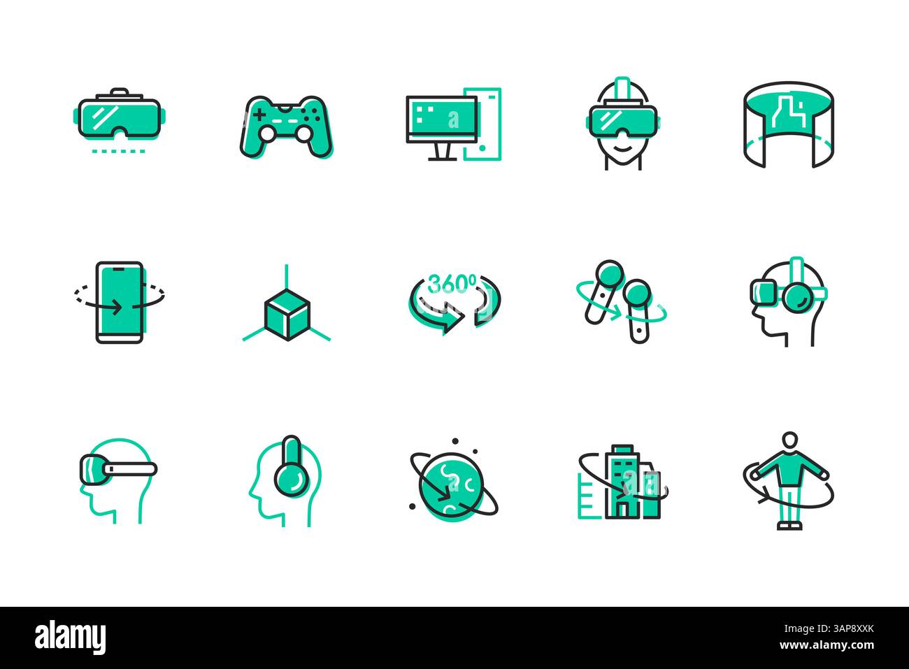 Virtual reality games - set of line design style icons Stock Vector ...