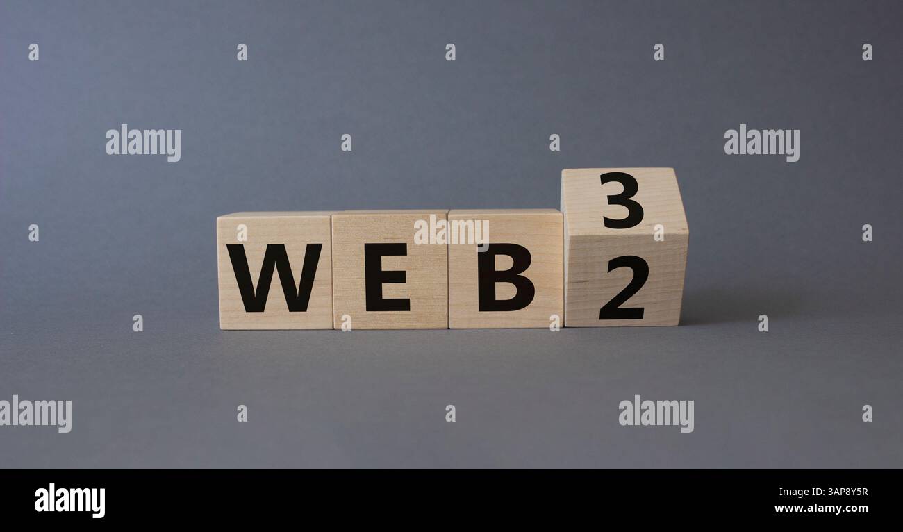 Web 3 vs Web 2 symbol. Turned wooden cubes with words web 2 vs web 3 ...