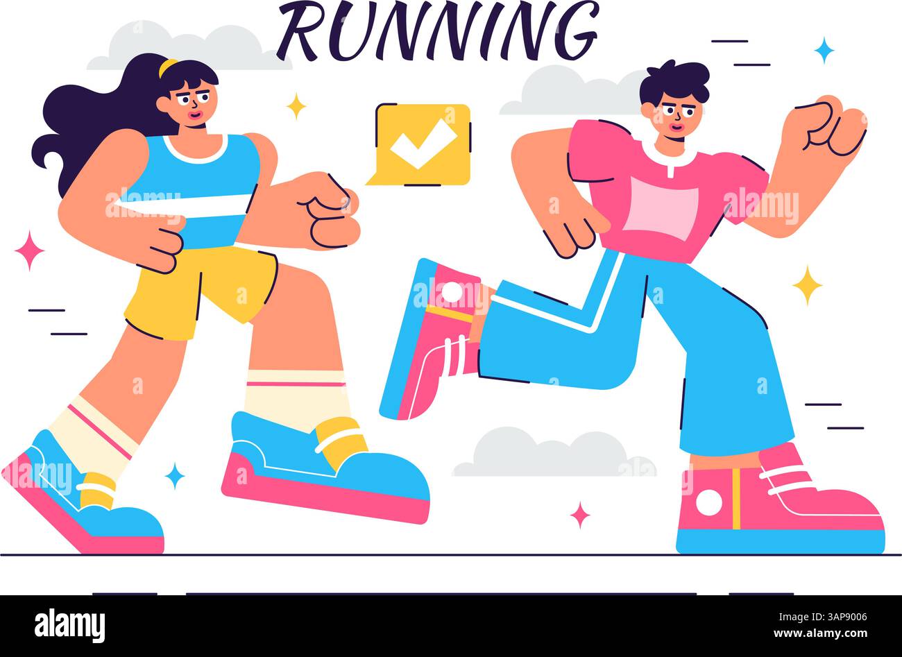 Running Race Vector Illustration featuring People Jogging or Leisurely ...
