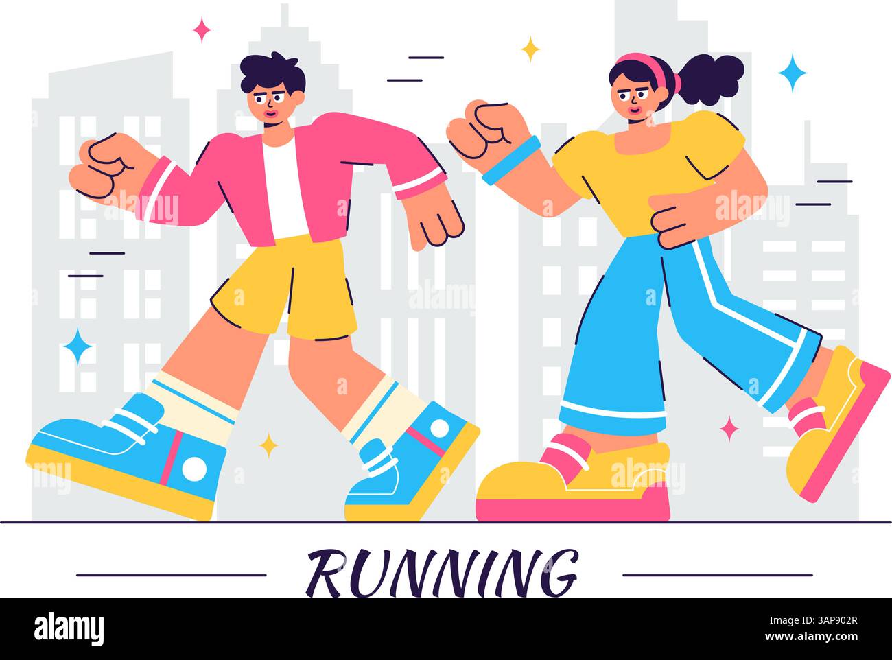 Running Race Vector Illustration featuring People Jogging or Leisurely ...