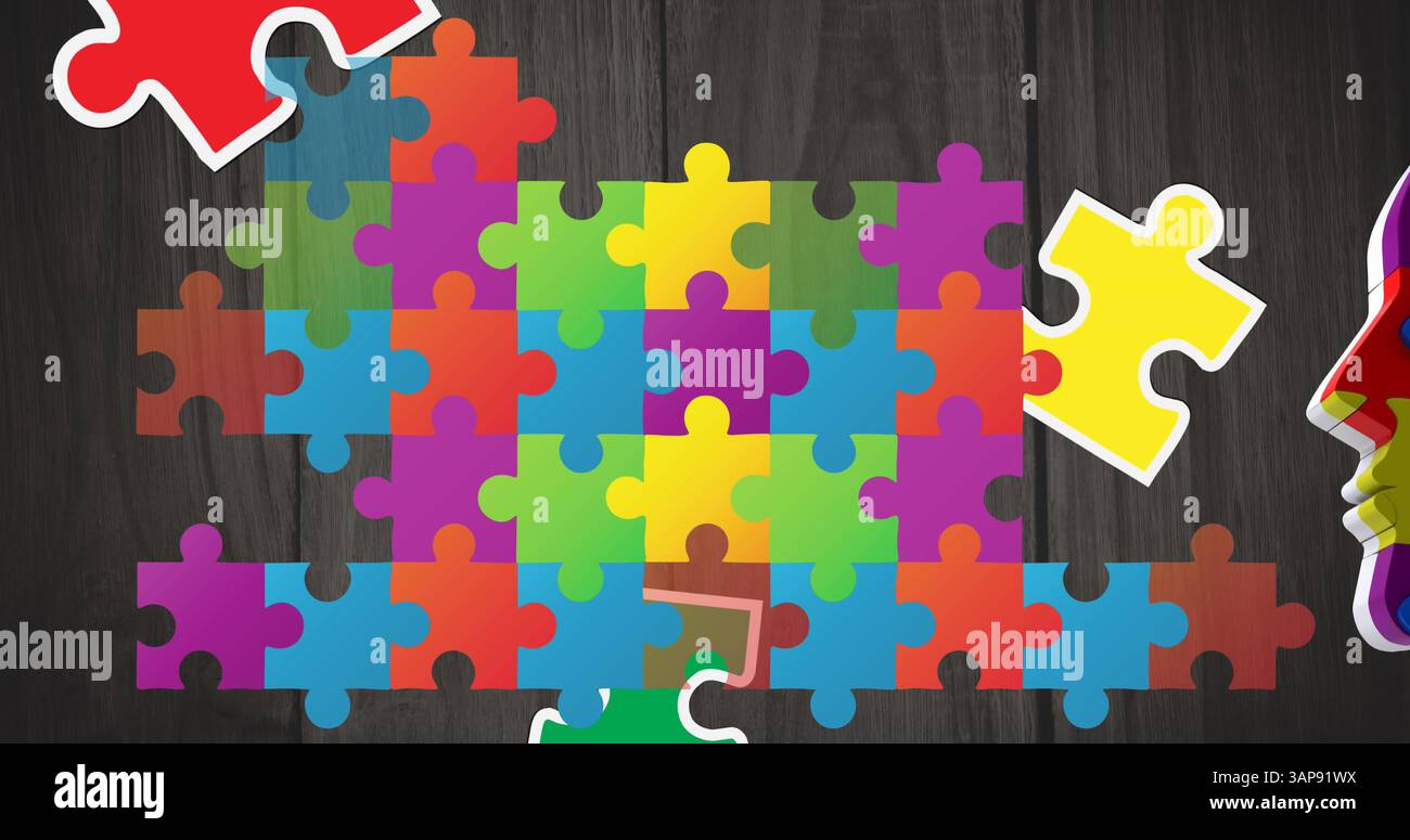 Image of colourful puzzle pieces, autism awareness month text. autism ...