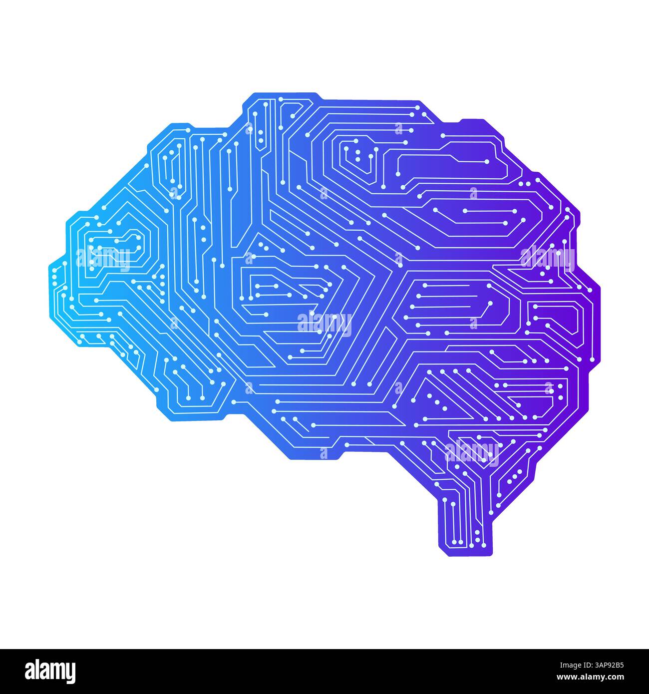 blue purple gradient of circuit board brain intelligence electronic brain head interconnected ...