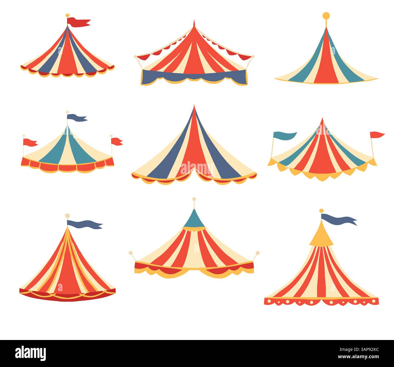 Vector set of roof of circus vintage tents with flags isolated from ...