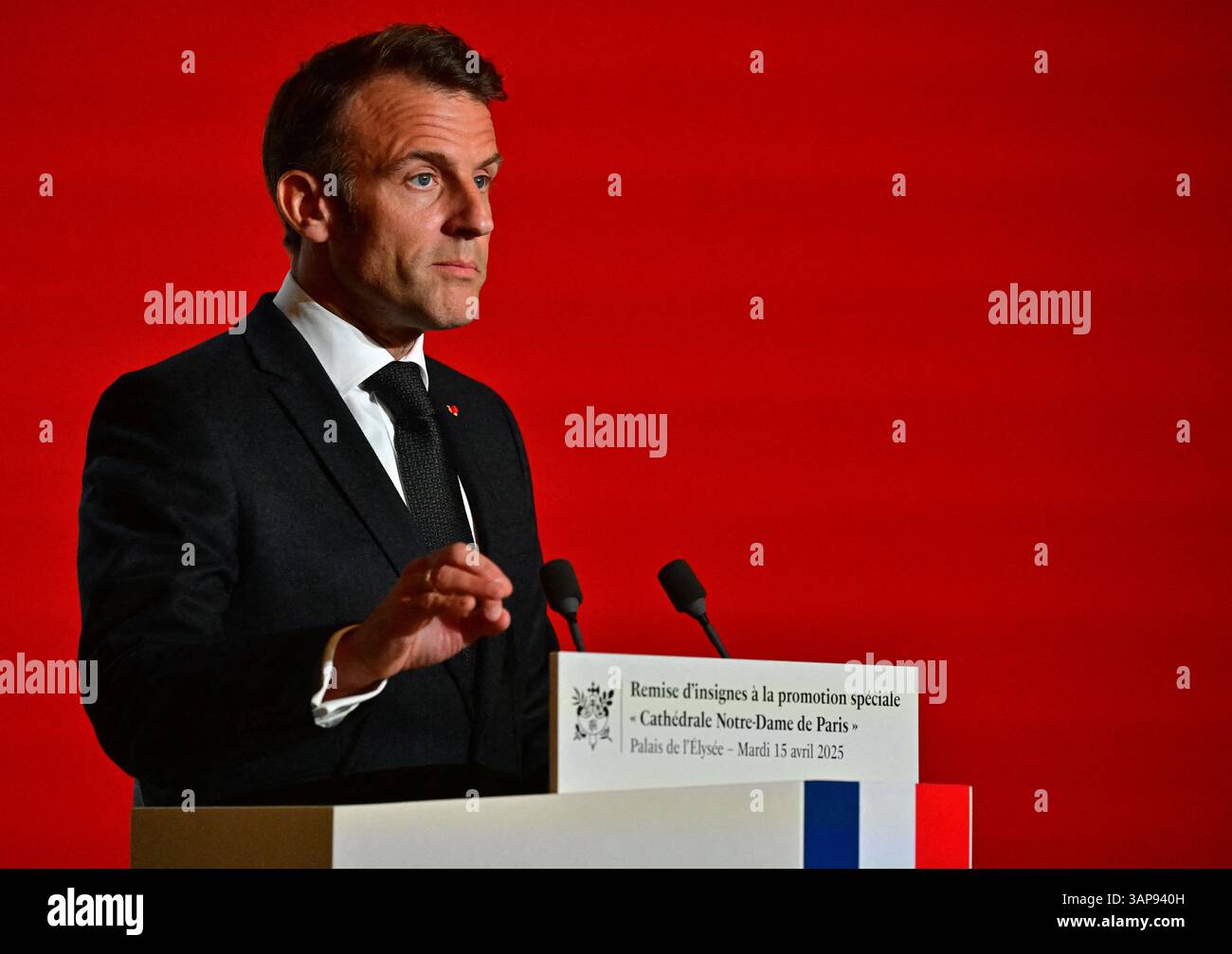 Paris, France. 15th Apr, 2025. President Emmanuel Macron during an ...