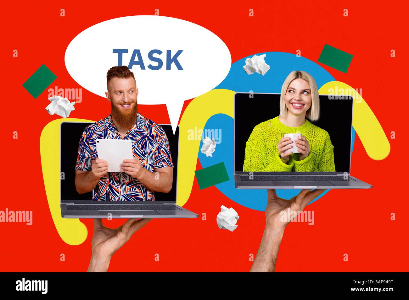 Creative trend artwork design collage sketch of task textbox young man ...