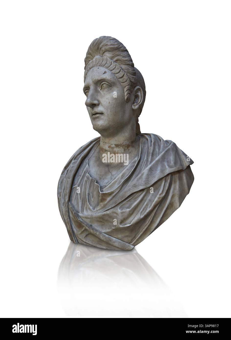 Roman portrait bust of Plotina, wife of Hadrian, identified by the high ...
