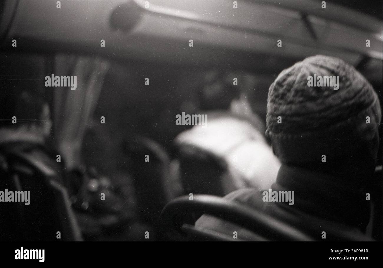 Interior of Public Bus with Seated Passengers in Winter - Rear View ...