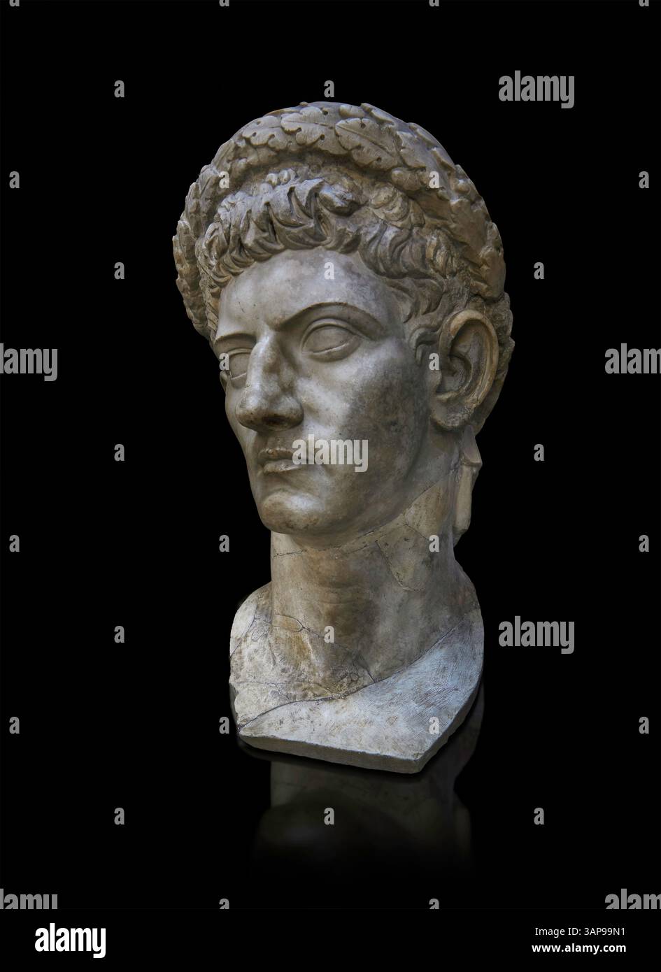 Roman portrait of Emperor Claudius, depicted wearing a civil crown, a ...