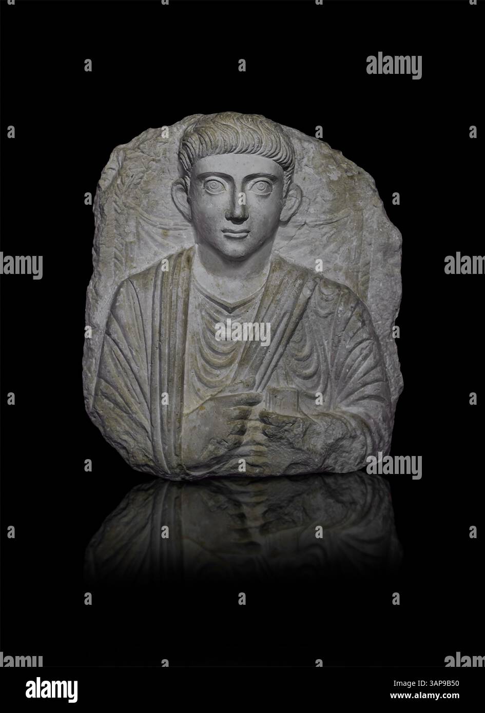 Roman stone memorial relief portrait bust of a young man from a Roman ...