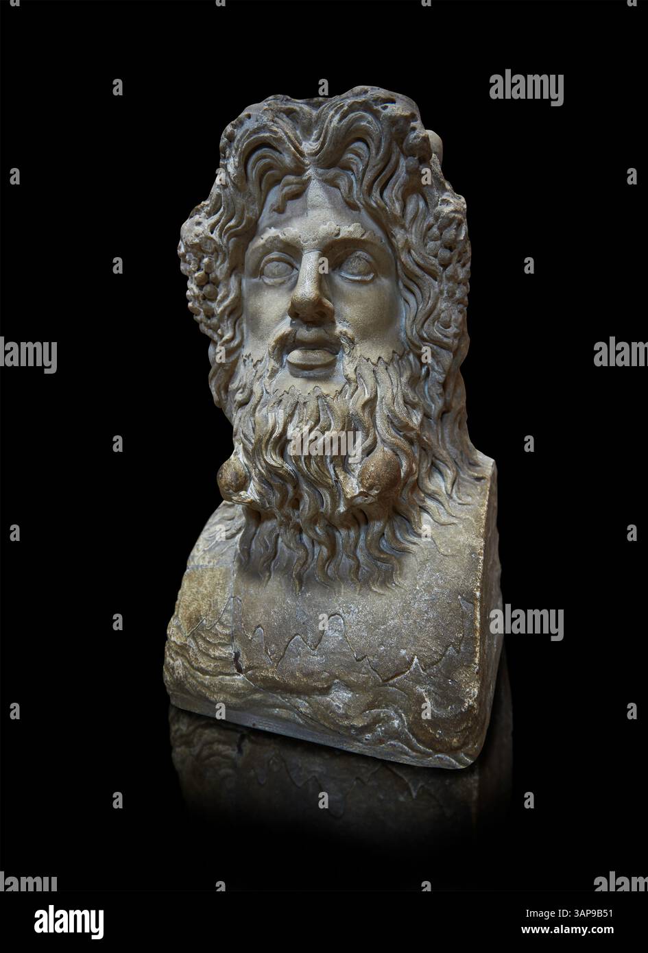 Roman herm of a marine divinity (possibly Oceanus ) with thick hair ...