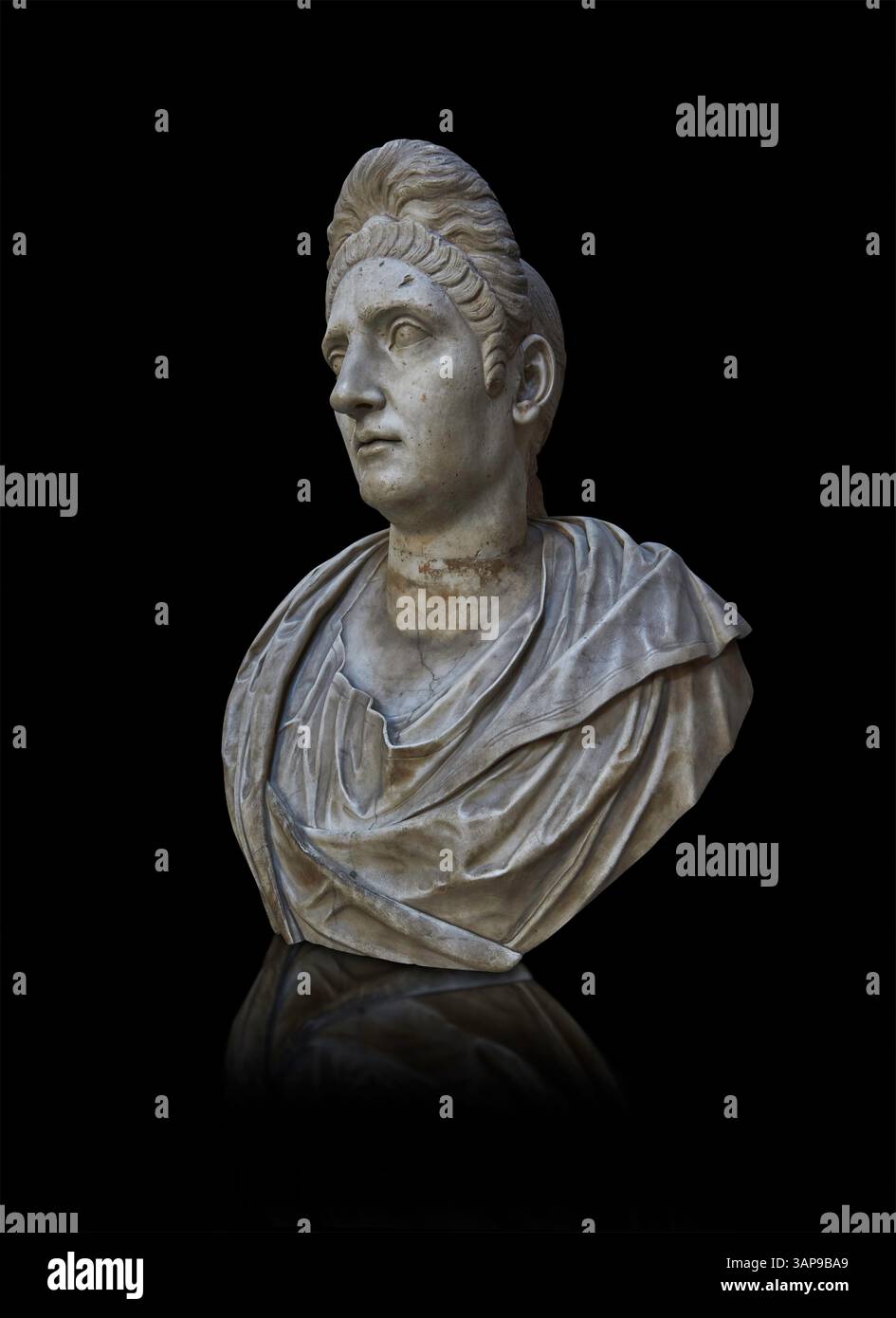 Roman portrait bust of Plotina, wife of Hadrian, identified by the high ...