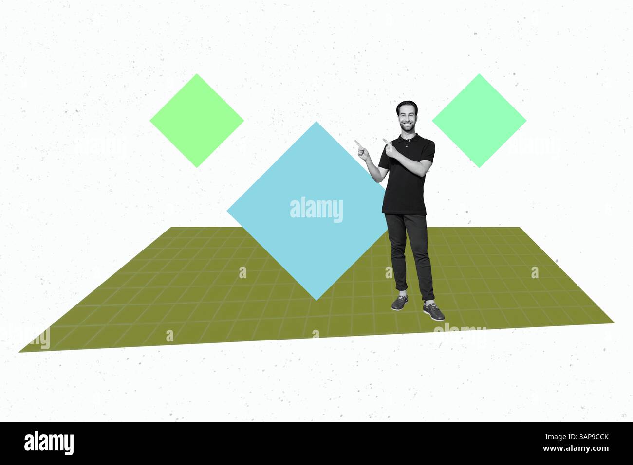 Collage art collage of person stand near air square over white ...