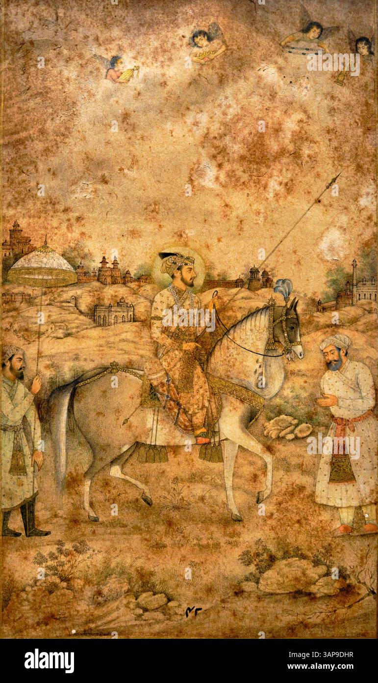 India, Delhi, New Delhi, Humayun Museum, equestrian portrait of the Mughal emperor Shah Jahan ...