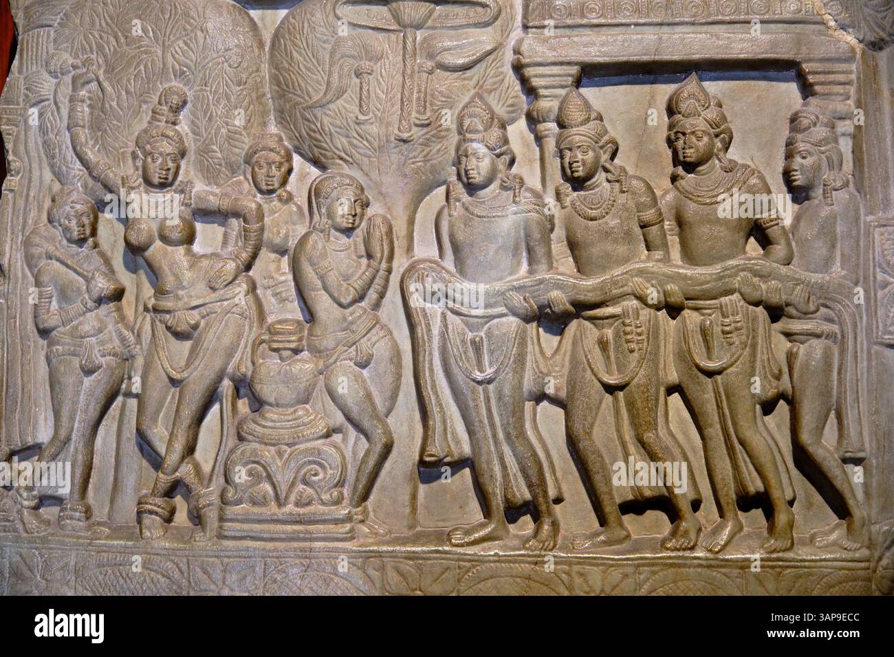 India, Delhi, New Delhi, national museum, panel showing the life of ...